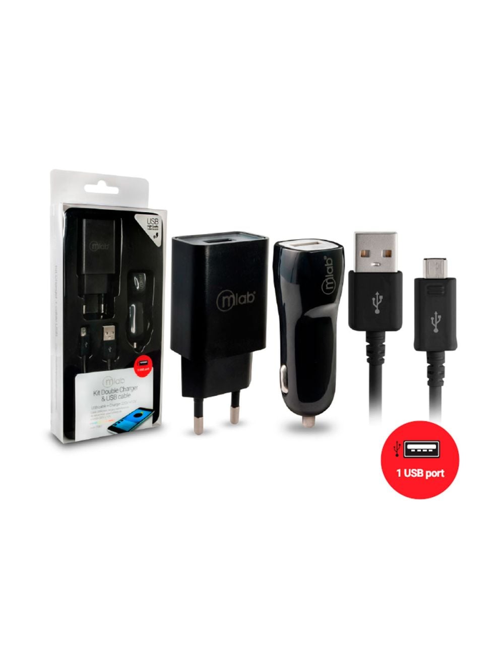 Pack 3 en 1 Cable micro USB + Cargador 220V + Adaptador 12V Microlab